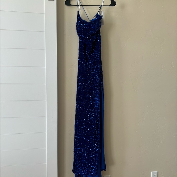 Berlinnova | Dresses | Navy Blue Sparkly Prom Dress W Slit Criss Cross ...